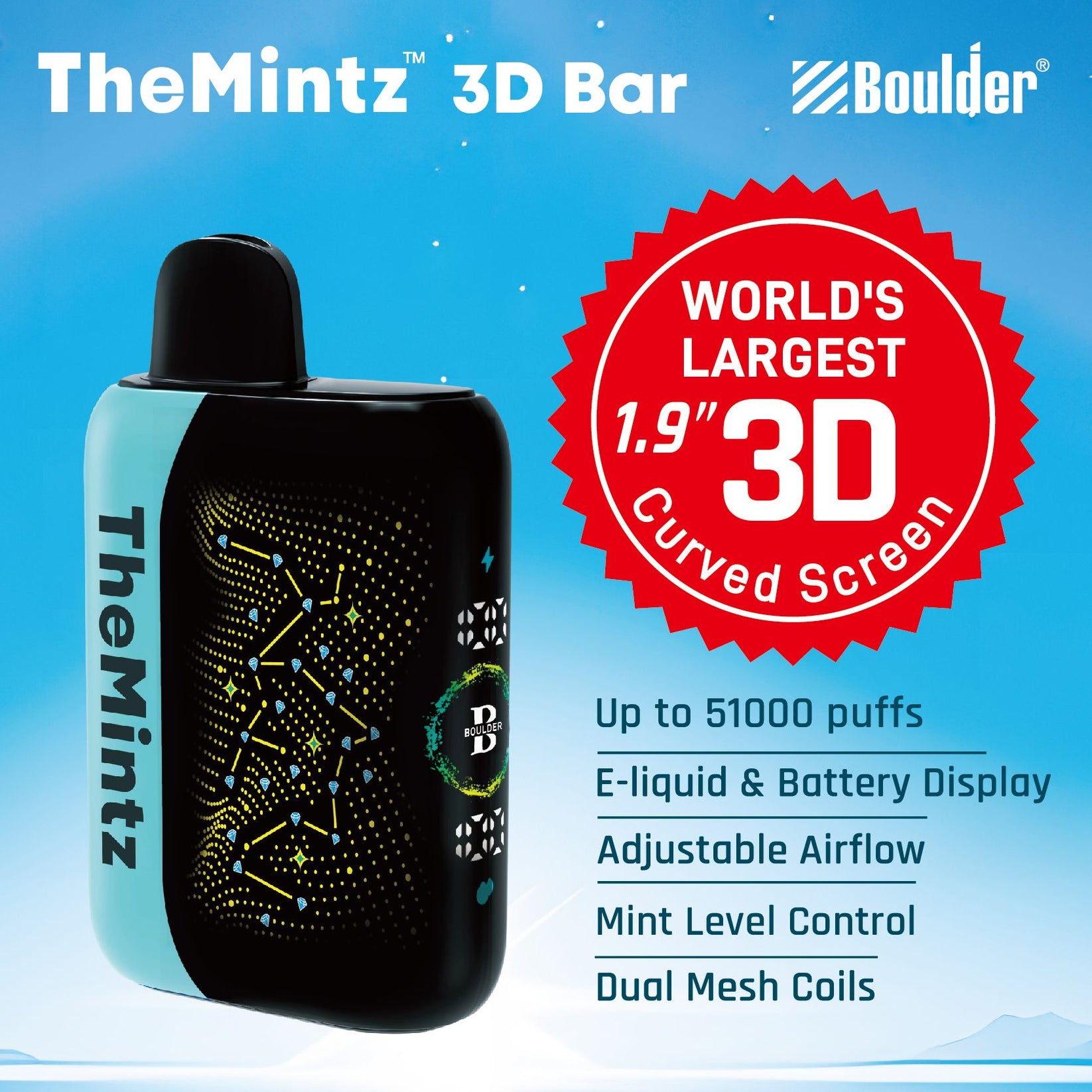 Boulder The Mintz 3D Bar 51000 Puffs Disposable Vape Device – Apvs